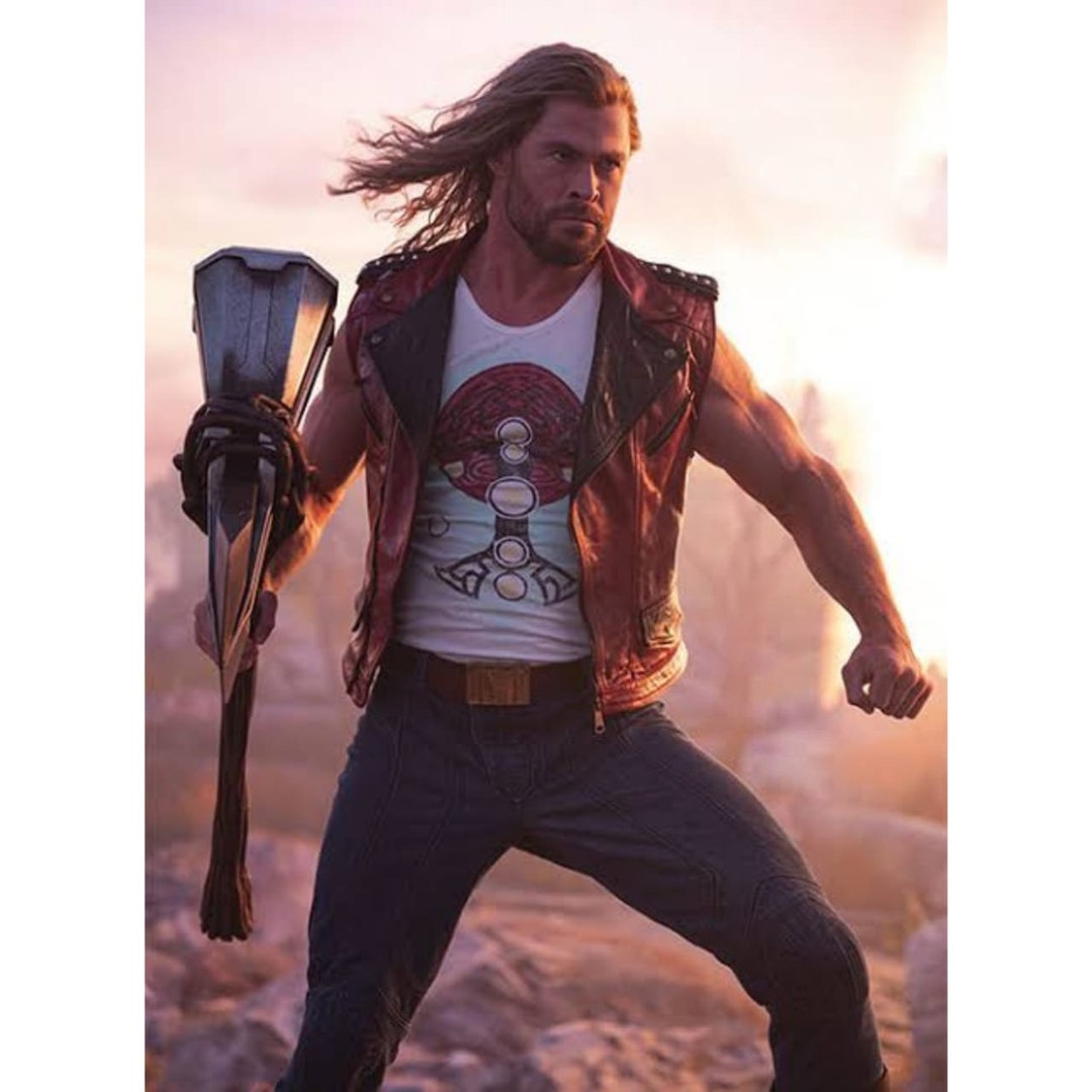 Thor Chris Hemsworth Red & Black Motorcycle Biker Spiked Leather Vest ...