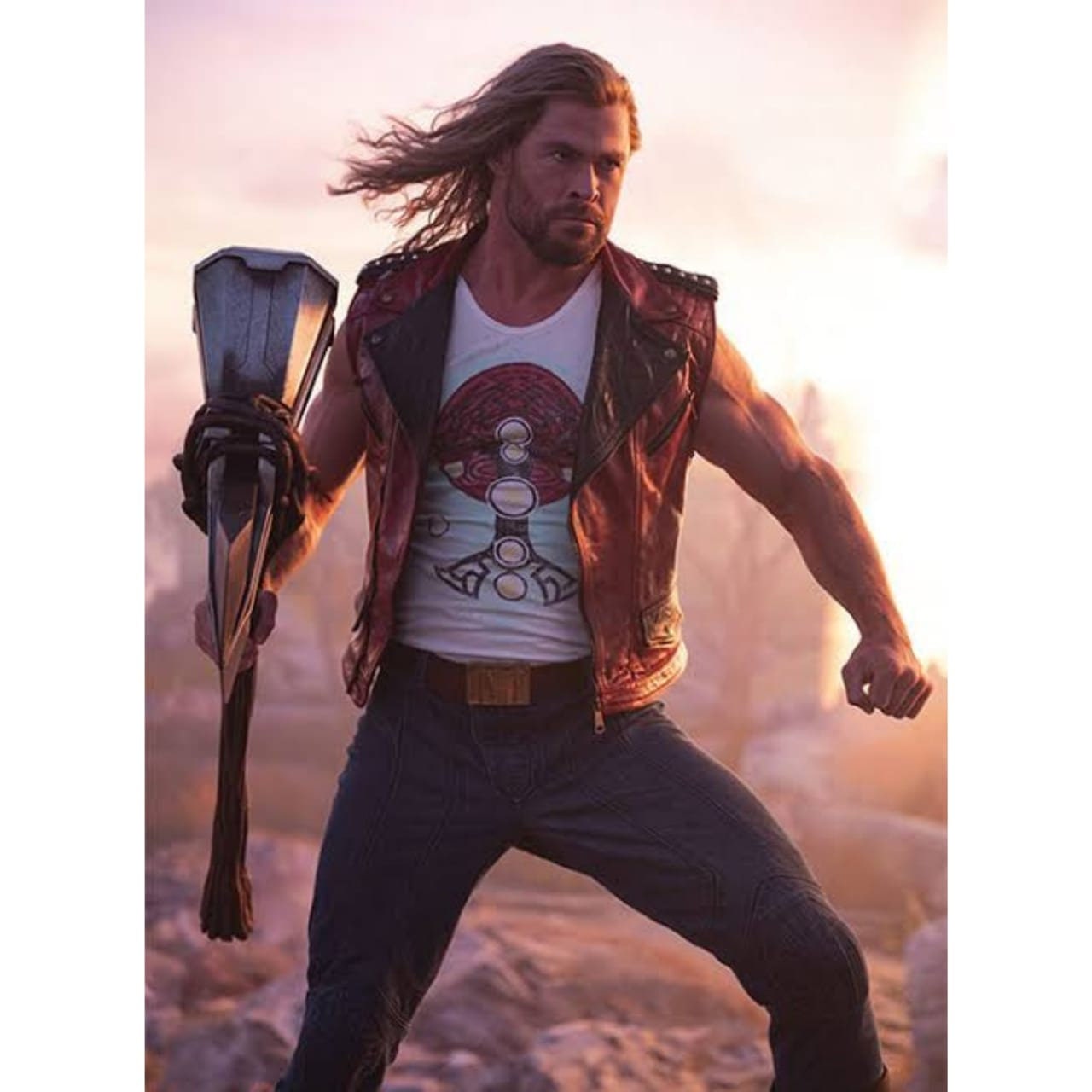 Thor Chris Hemsworth Red & Black Motorcycle Biker Spiked Leather Vest ...