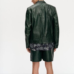 Men's Green Croc Embossed Effect Motorcycle Biker Leather Jacket, Men's Green Biker Leather ...