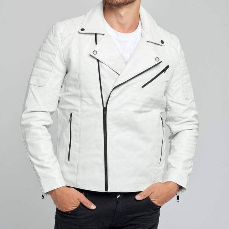 White Leather Jacket - Etsy