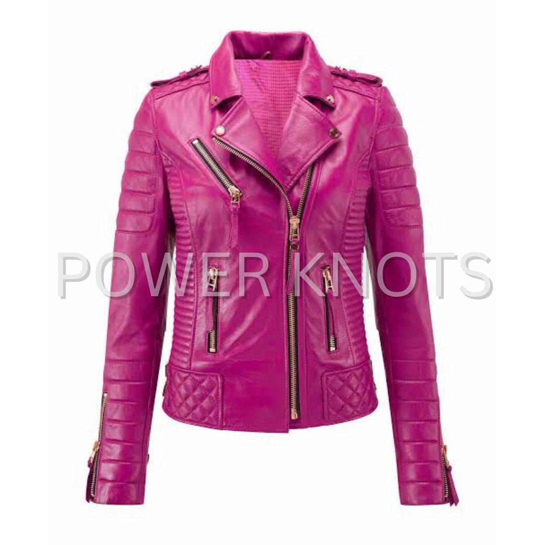 Women's Hot Pink Solid Motorcycle Biker Leather Jacket, Women's Pink ...