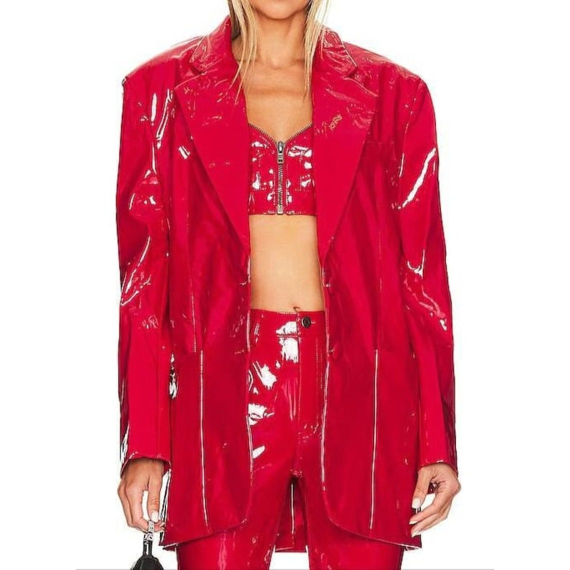 Women's Black Patent Leather Blazer, Women's Black Leather Coat, Women ...