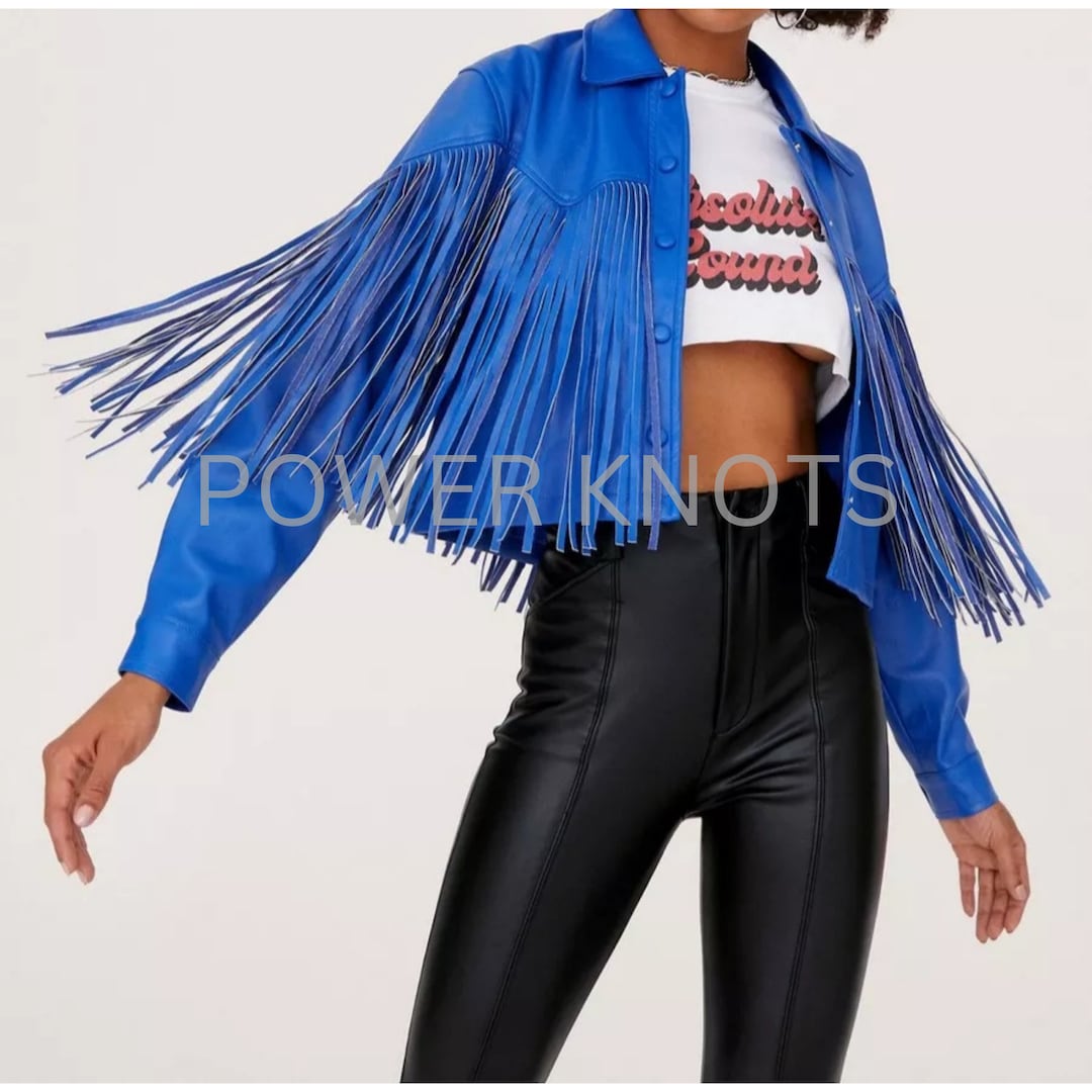 Women's Royal Blue Tailored Motorcycle Biker Fringe/tassel Leather ...