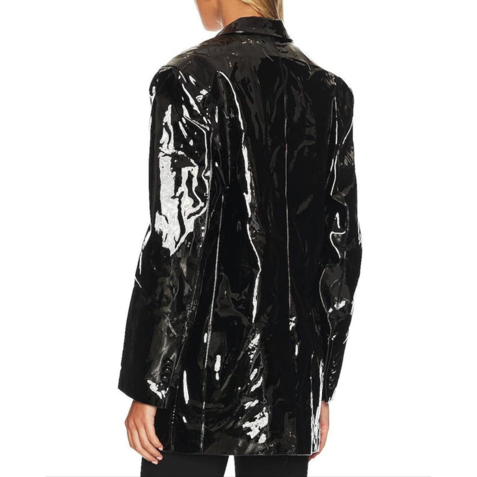 Women's Black Patent Leather Blazer, Women's Black Leather Coat, Women ...