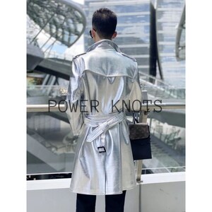 Men's Silver Metallic Foil Effect Tailored Double Breasted Leather ...