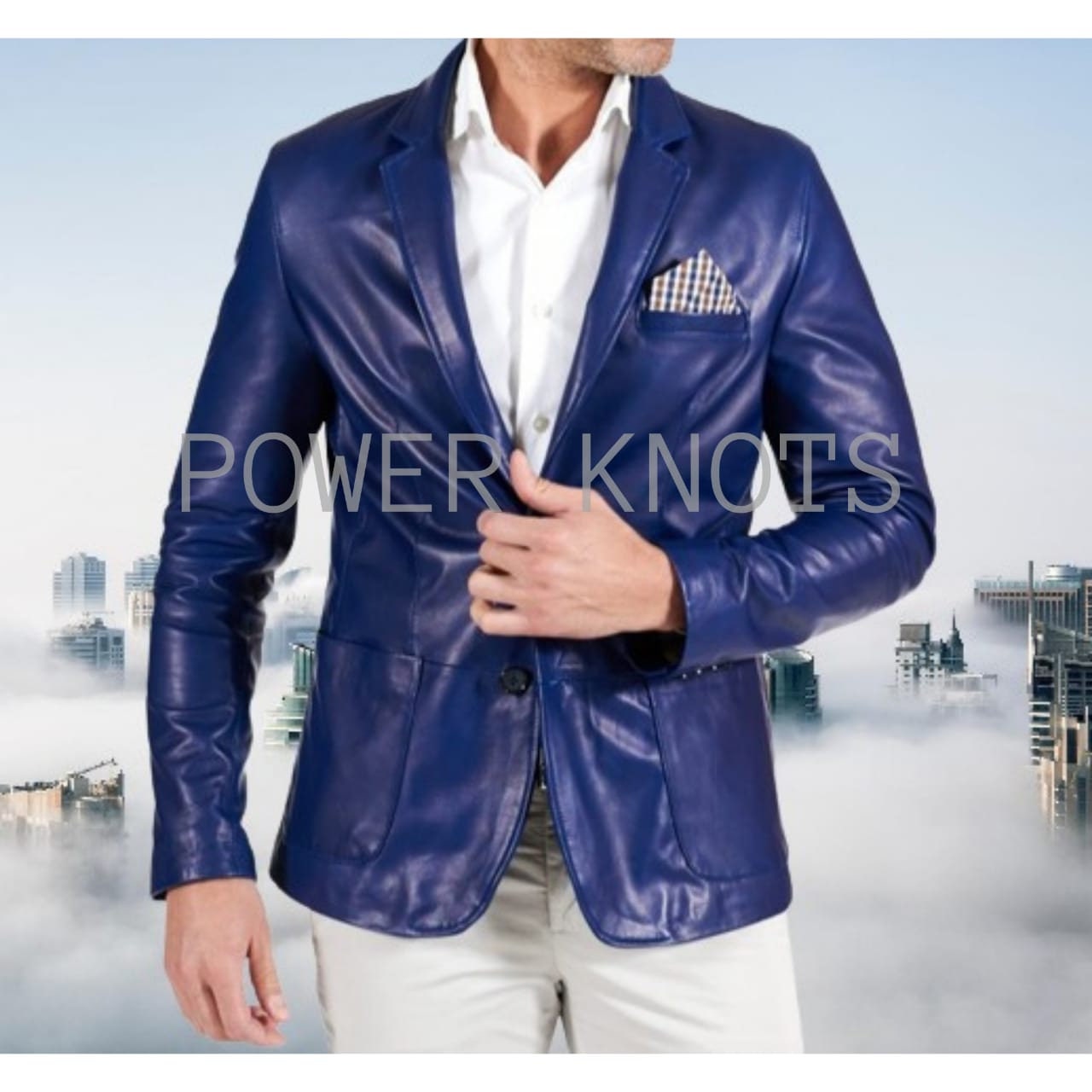 Men's Royal Blue Tailored Business Leather Blazer, Men's Blue Leather ...