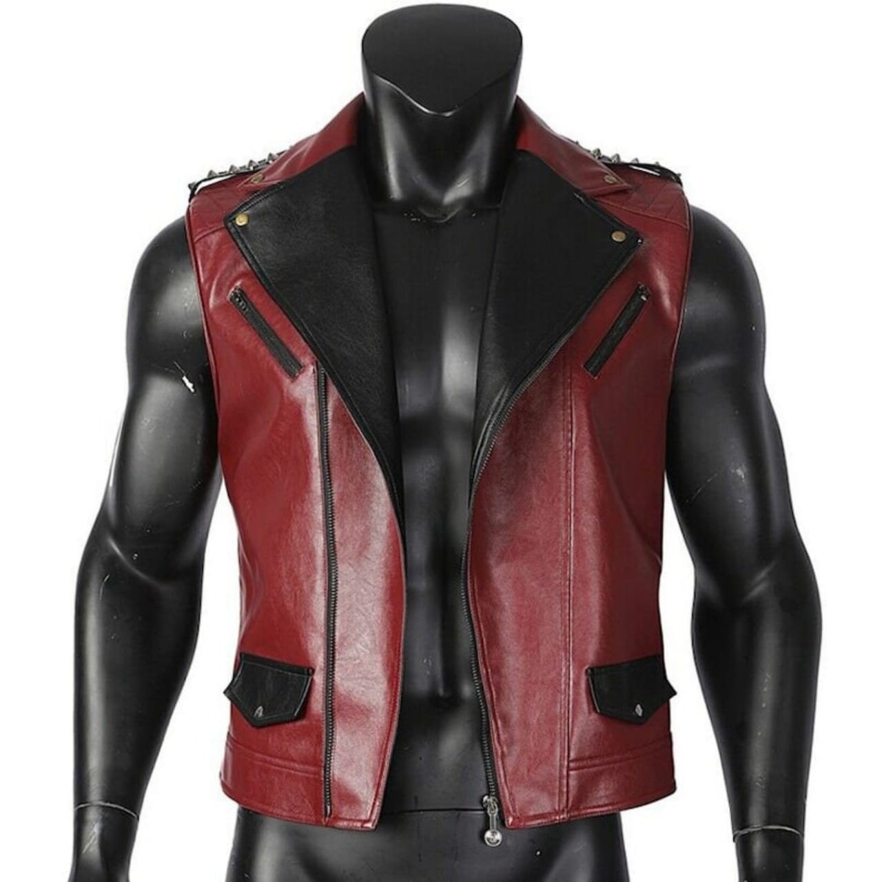 Thor Chris Hemsworth Red & Black Motorcycle Biker Spiked Leather Vest ...