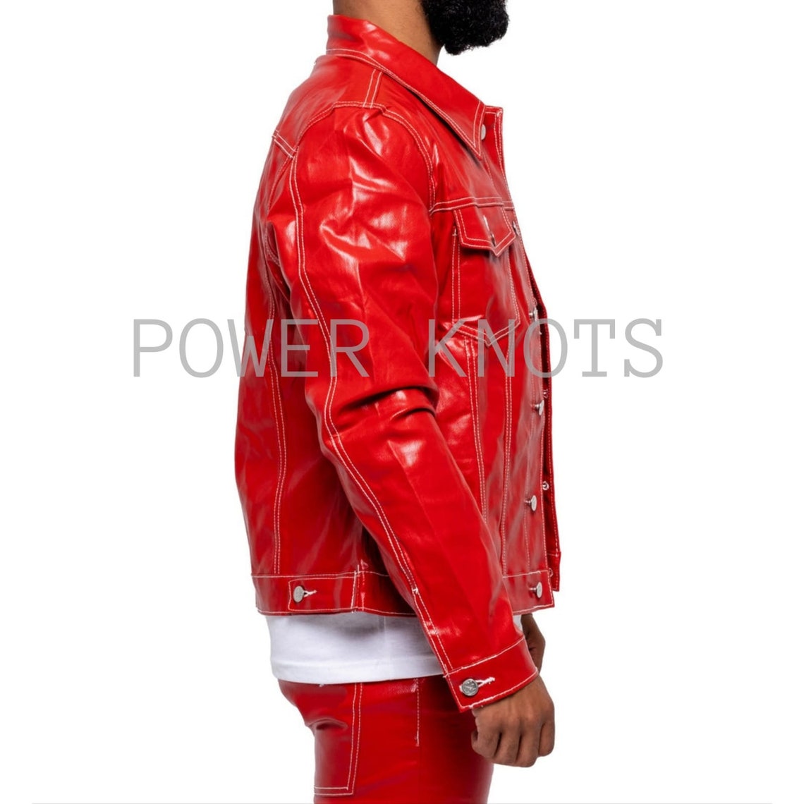 Men's Shiny Red Patent Denim Style Leather Shirt, Men's Red Leather ...