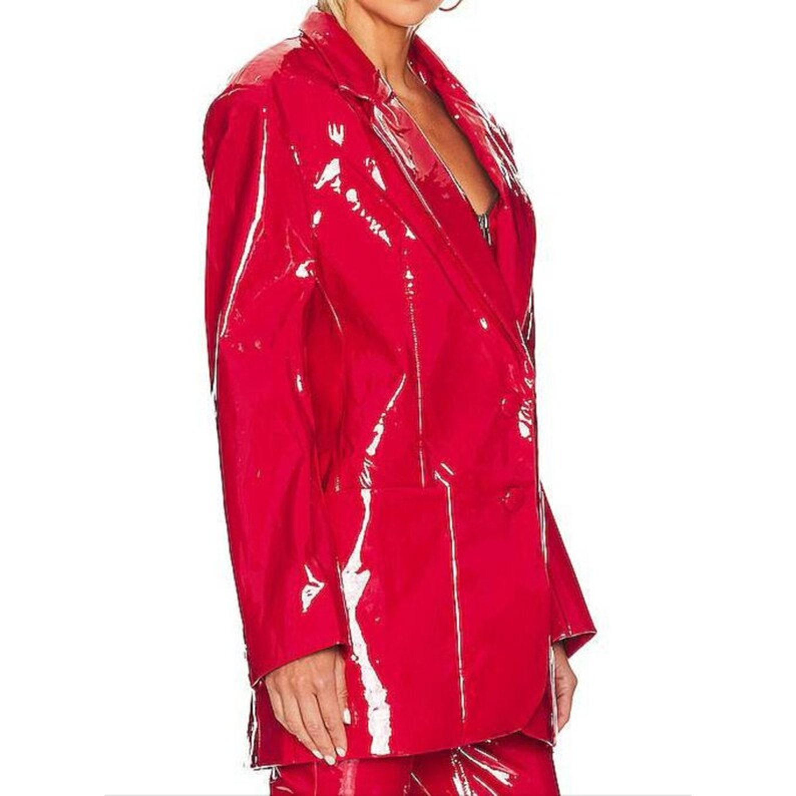 Women's Black Patent Leather Blazer, Women's Black Leather Coat, Women ...