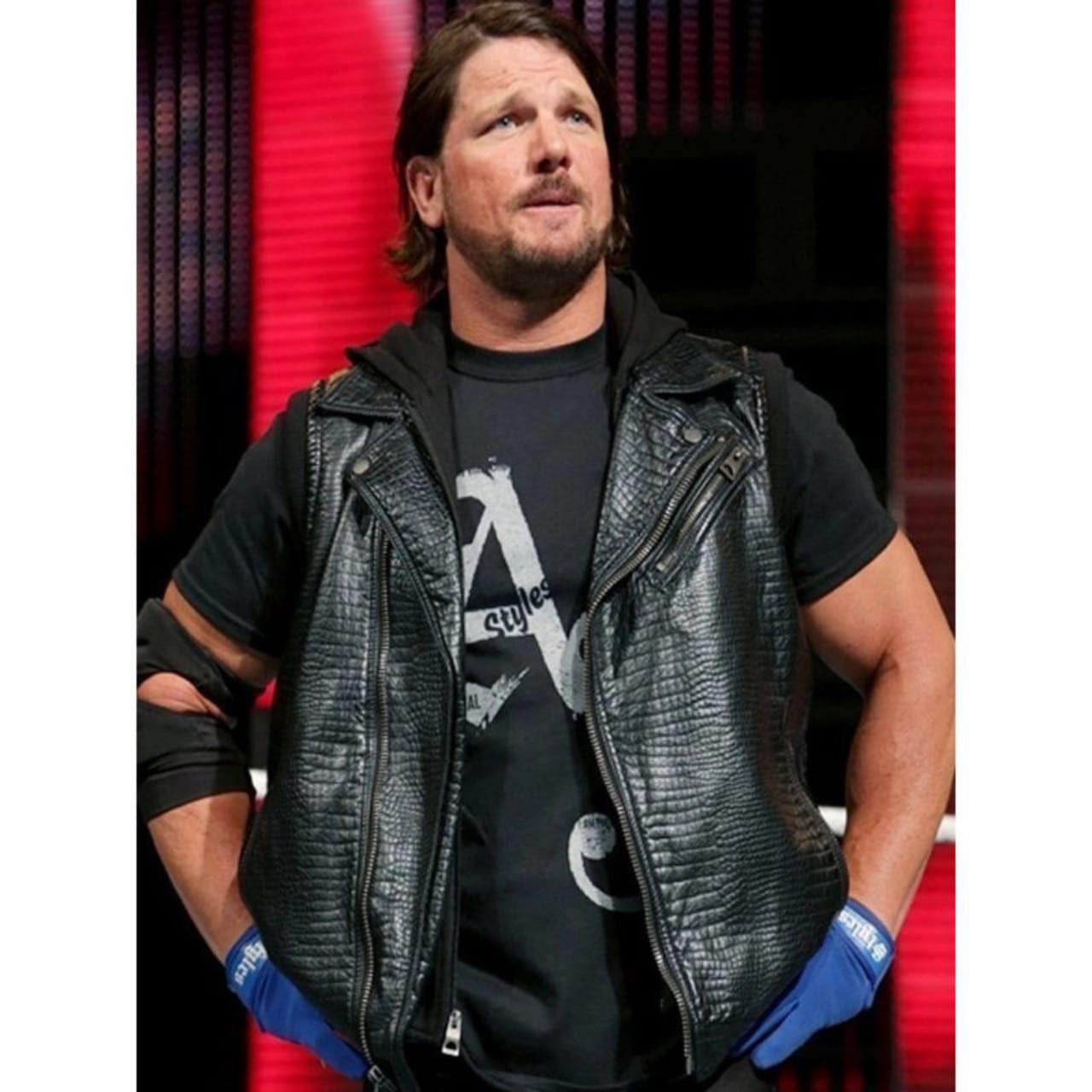 AJ Styles ROH Black Croc Embossed Leather Vest With Fleece - Etsy