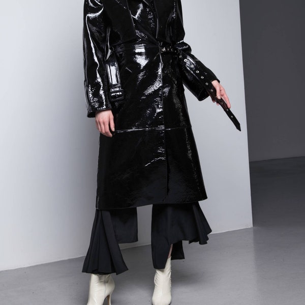 Black Patent Coat Women - Etsy