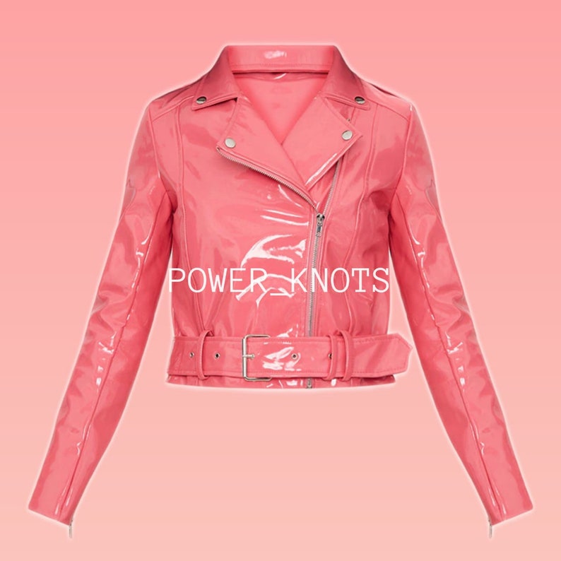 Women's Glossy Barbie Pink Patent Slim Fit Motorcycle Biker Leather ...