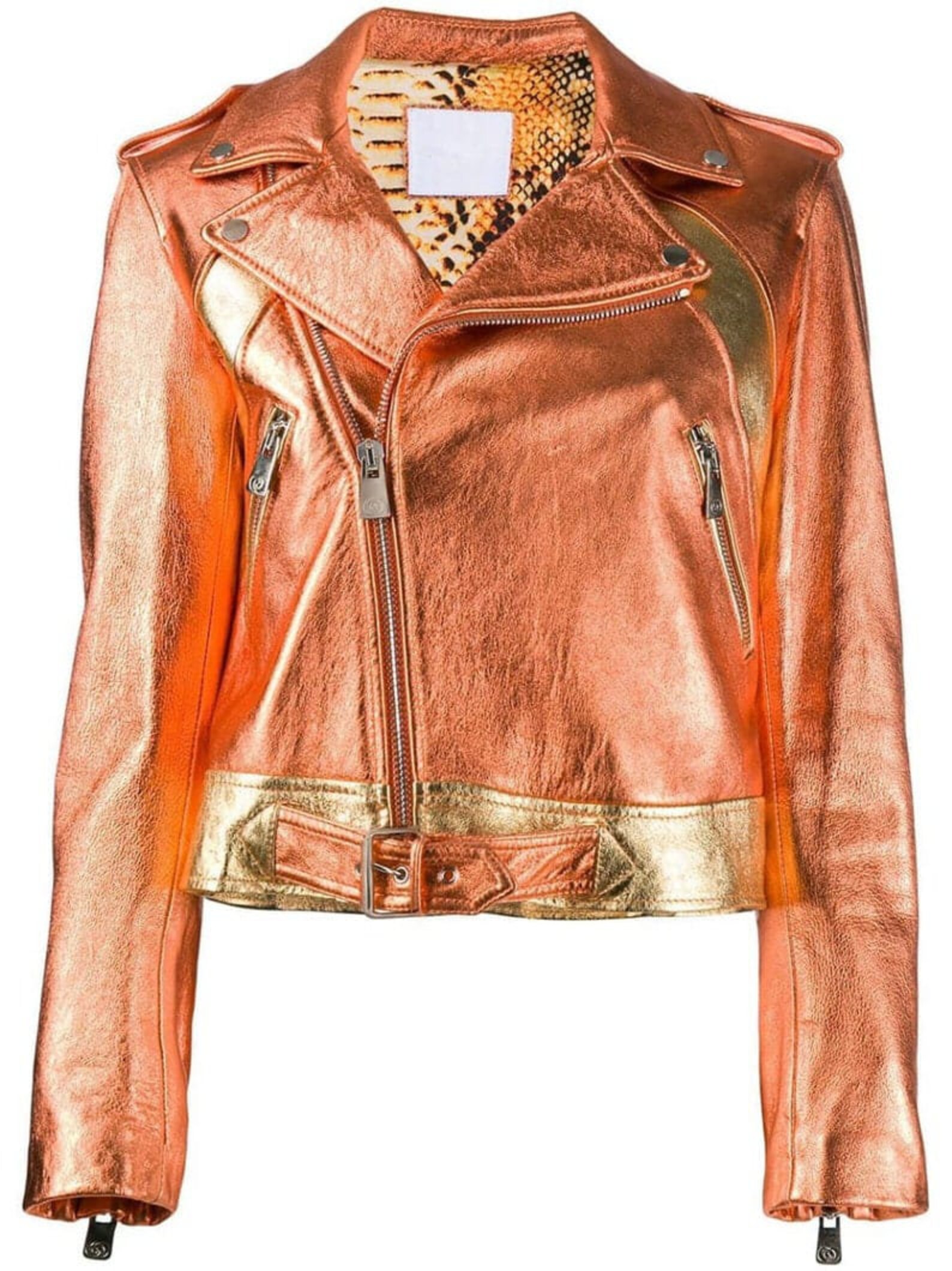 Women's Orange Gold Metallic Foil Two Tone Motorcycle Biker Leather ...