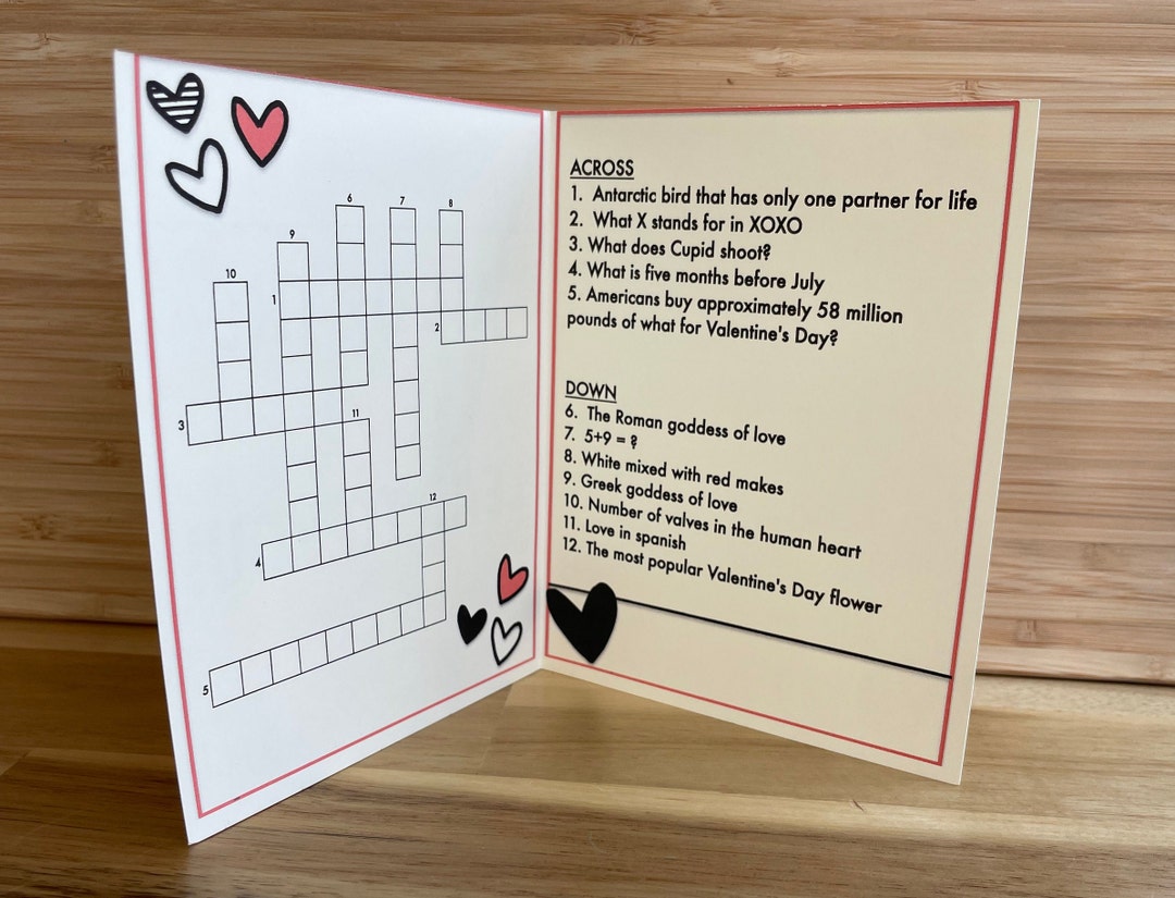 Crossword Valentine Card Printable - Etsy