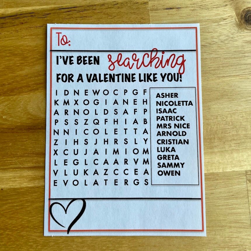 Custom Word Search Valentine Card Printable - Etsy