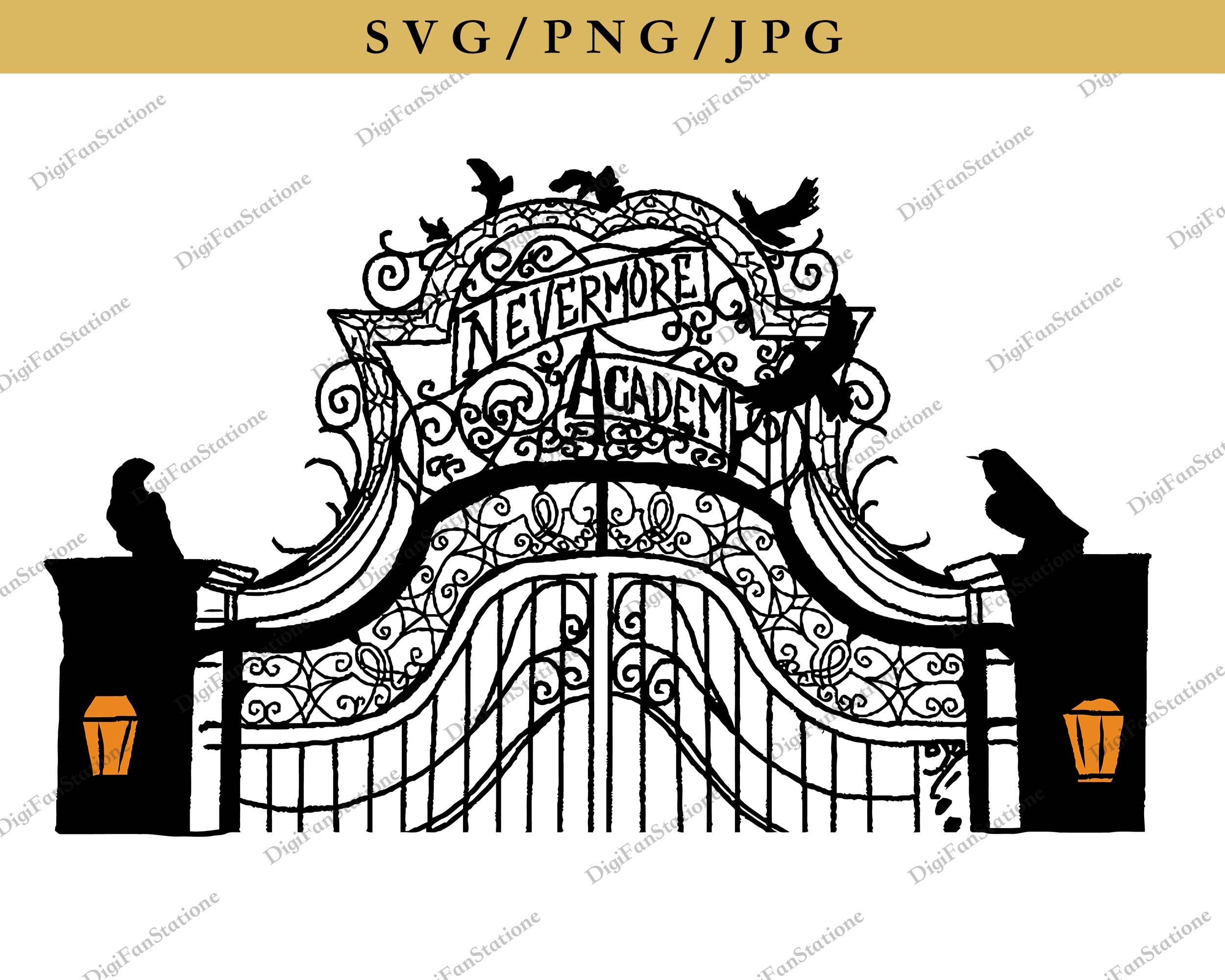 Nevermore Academy School Gate Line Art PNG JPG SVG - Etsy
