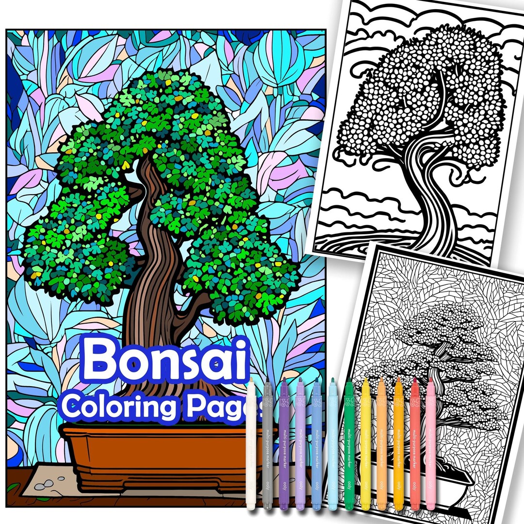 Bonsai Tree Coloring Pages - Etsy