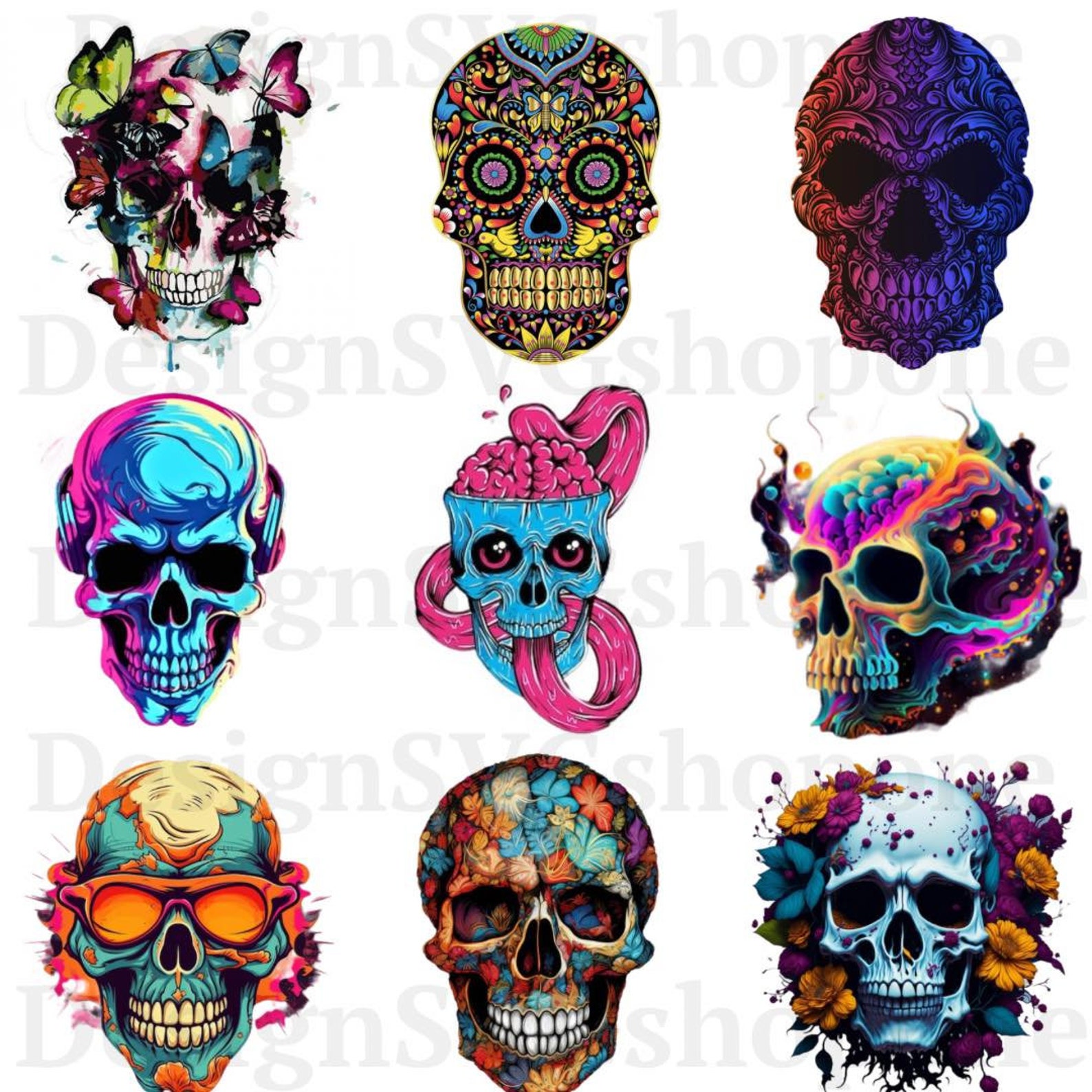 9 Art Skulls SVG PNG, Skull Design - Etsy
