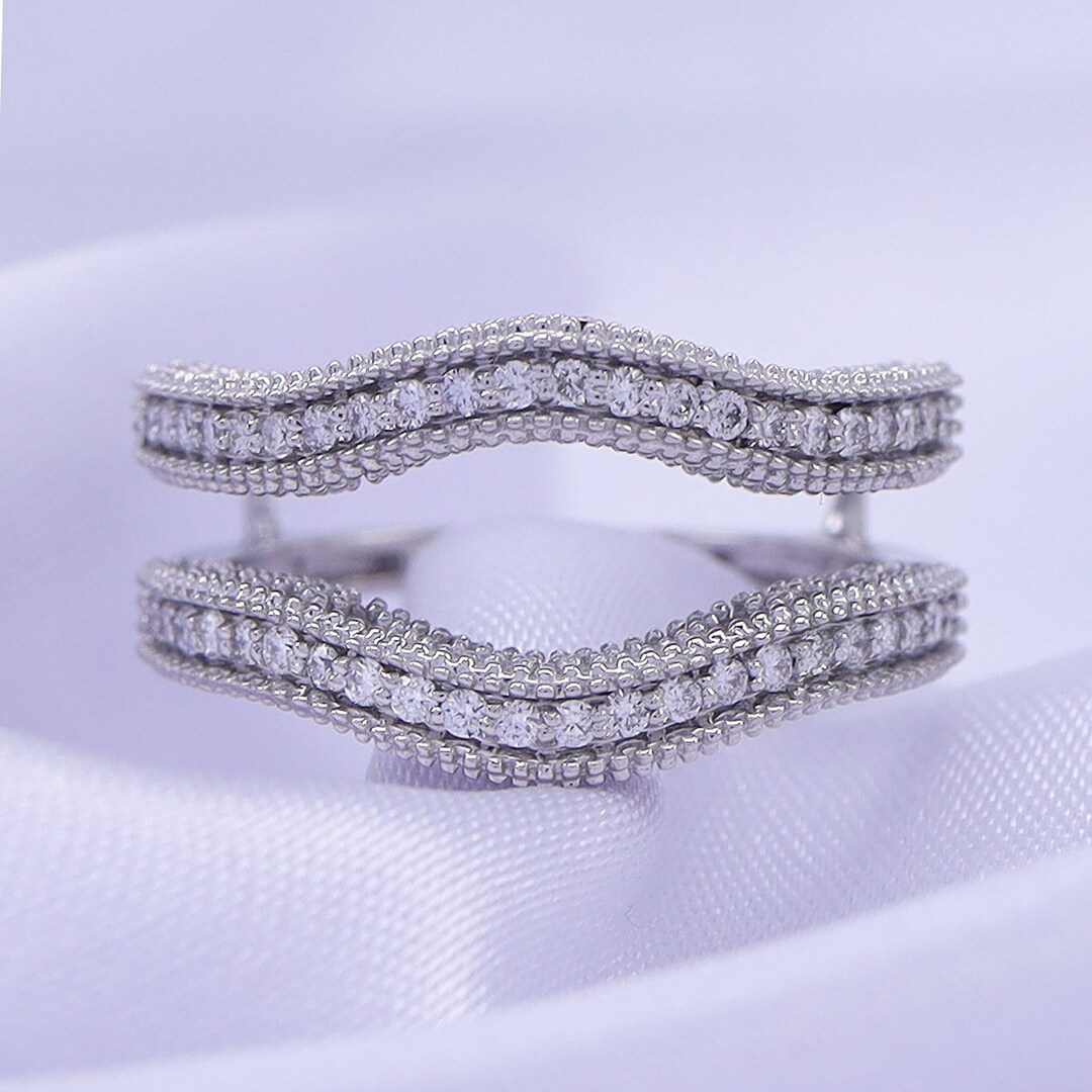 Millgrain Edges Filigree Curved Enhancer Guard Lab Grown Diamond Ring ...