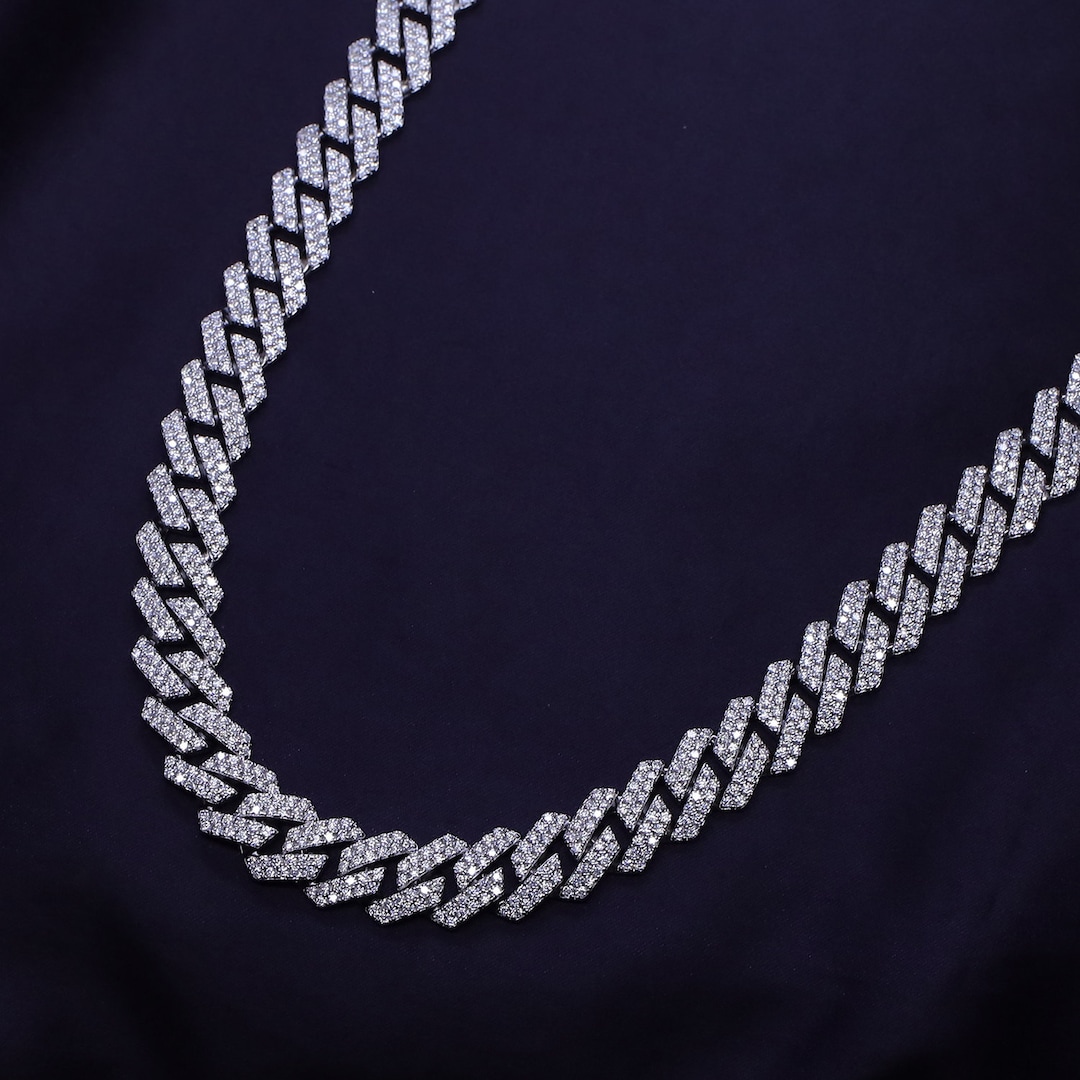 Double Row Cuban Link Chain Lab Created Moissanite Diamond 12MM Width ...