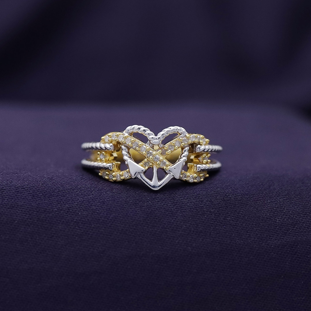 Heart Infinity Anchor Rope Two Tone Promise Ring for Women, 0.10 Carat ...