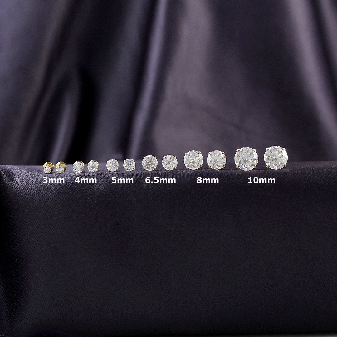 3MM-10MM Round Cut Lab Created Moissanite Diamond Screw Back Solitaire ...