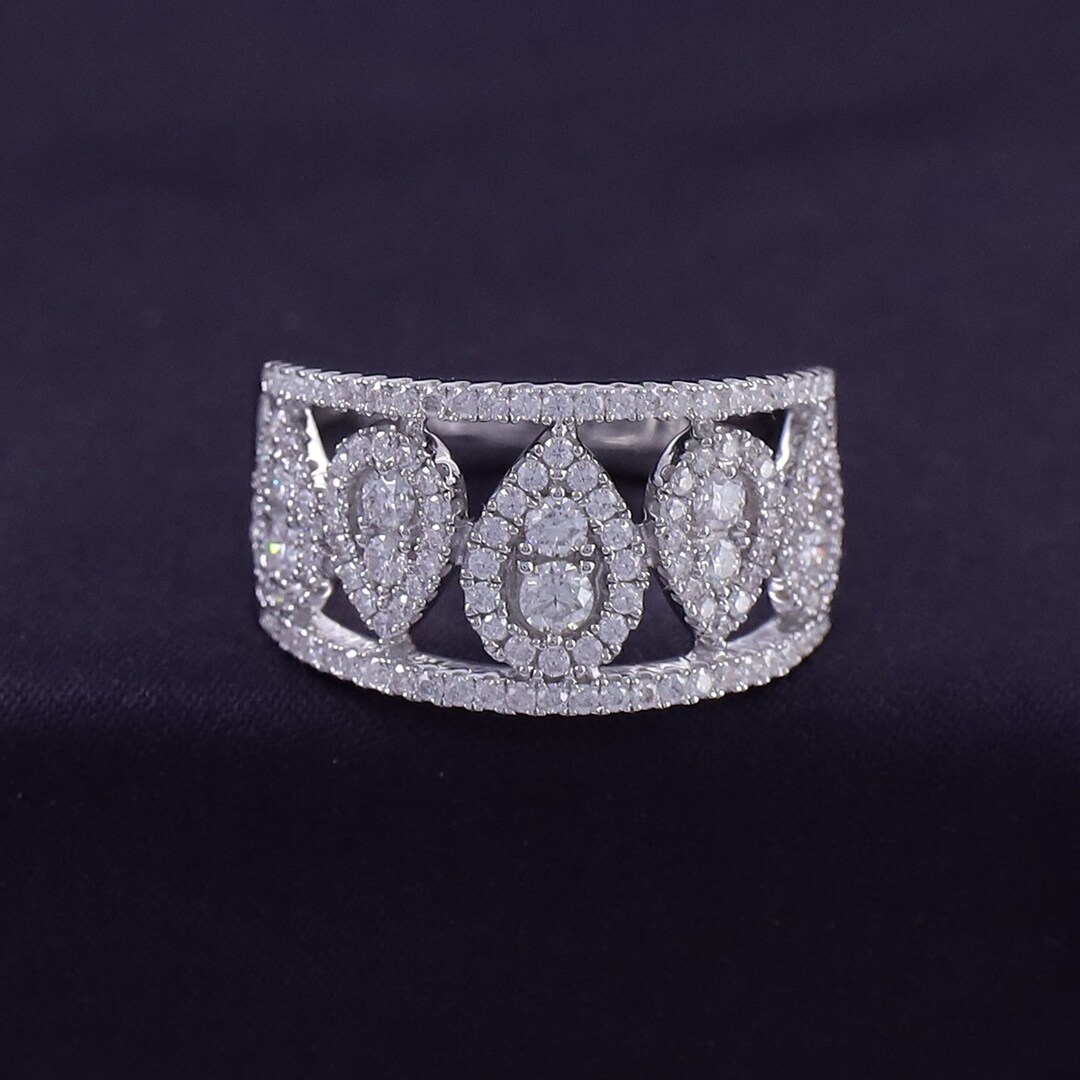 1.00 Carat Round Cut Lab Created Moissanite Diamond Double Row Teardrop ...