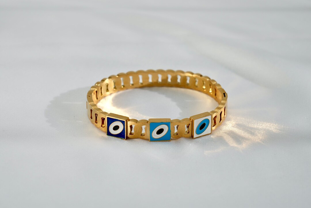 Evil Eye Bead Pattern Gold Stainless Steel Bracelet, Gift for Women ...