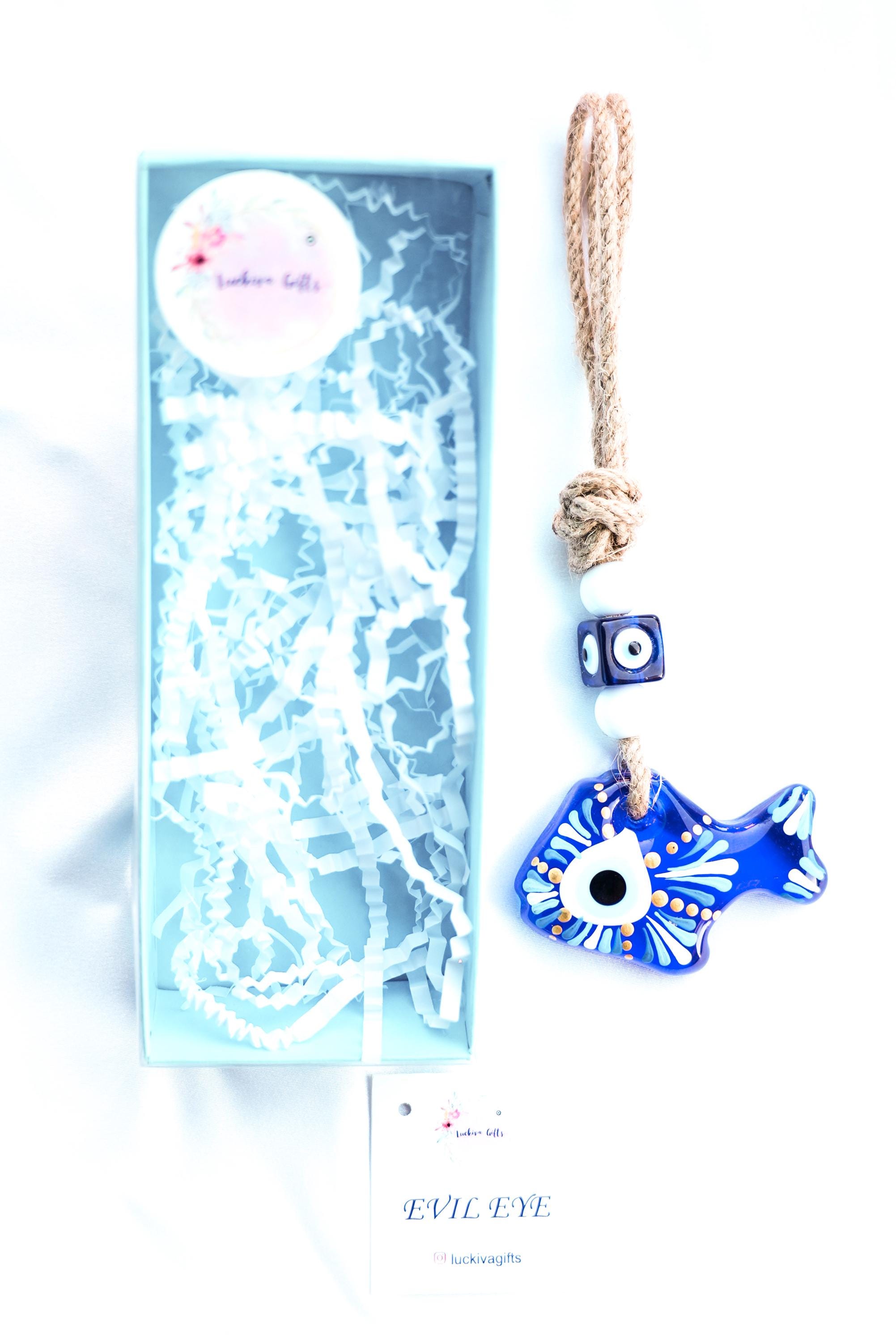 Hand Painted Fish Pattern Glass Evil Eye Wall Hanging,fish Wall Charm ...