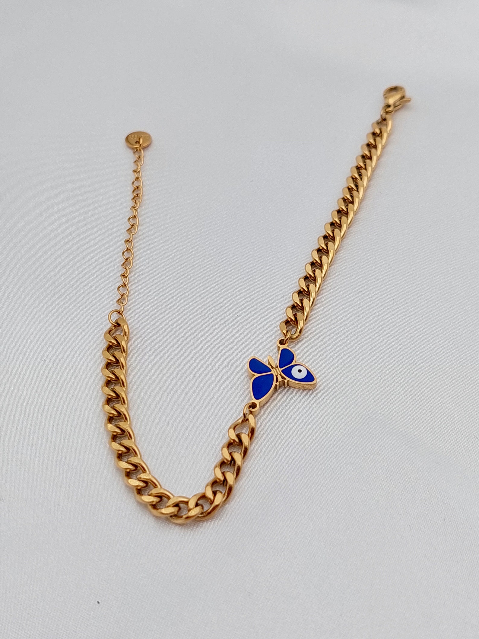 Evil Eye Bead Pattern Stainless Steel Gold Bracelet, Gold Leaf Pattern ...