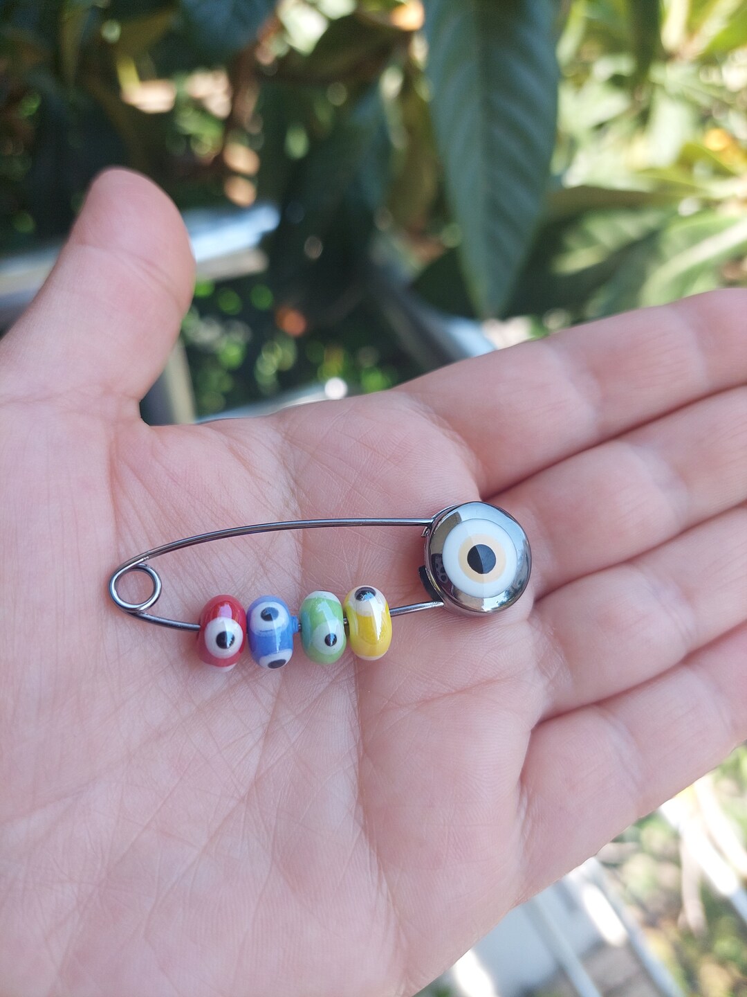Safety Pin With Ceramic Evil Eye Bead Addition, Evil Eye Bead Pattern ...
