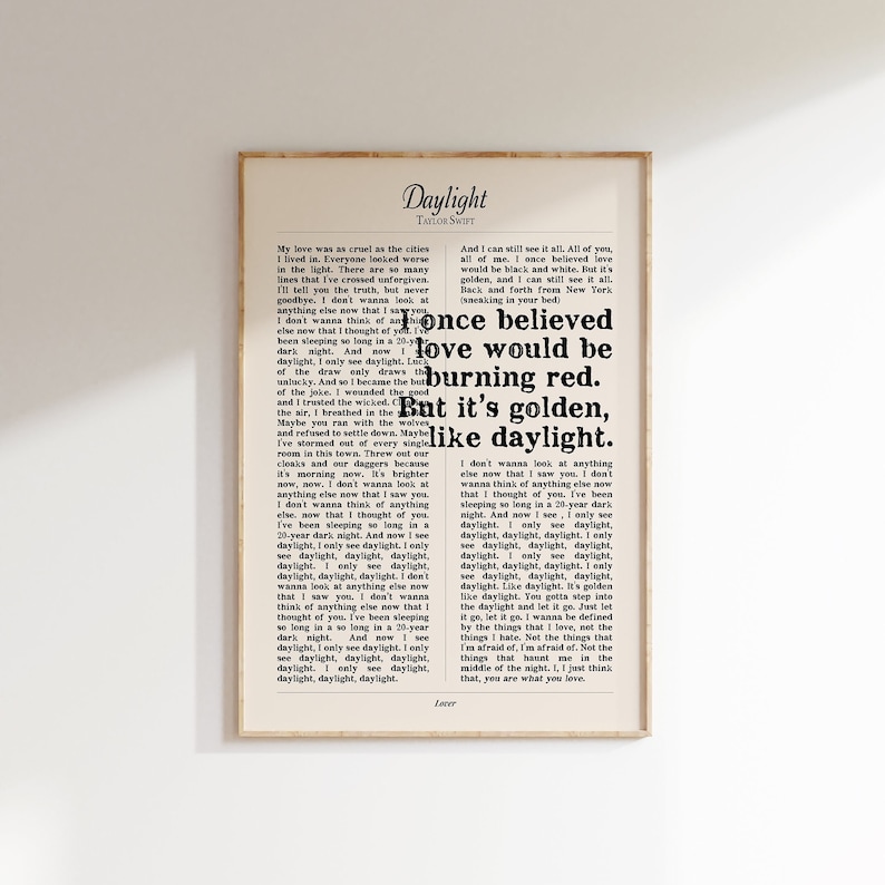 Daylight Minimalist Printable Poster Frame | Swiftie Print Merch ...