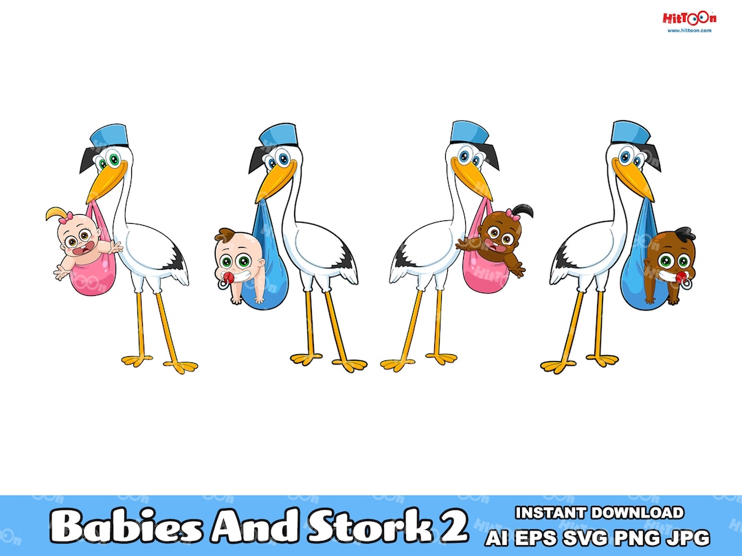 Stork Delivering Babies Clipart: Vector Graphic Bundle (commercial Use ...
