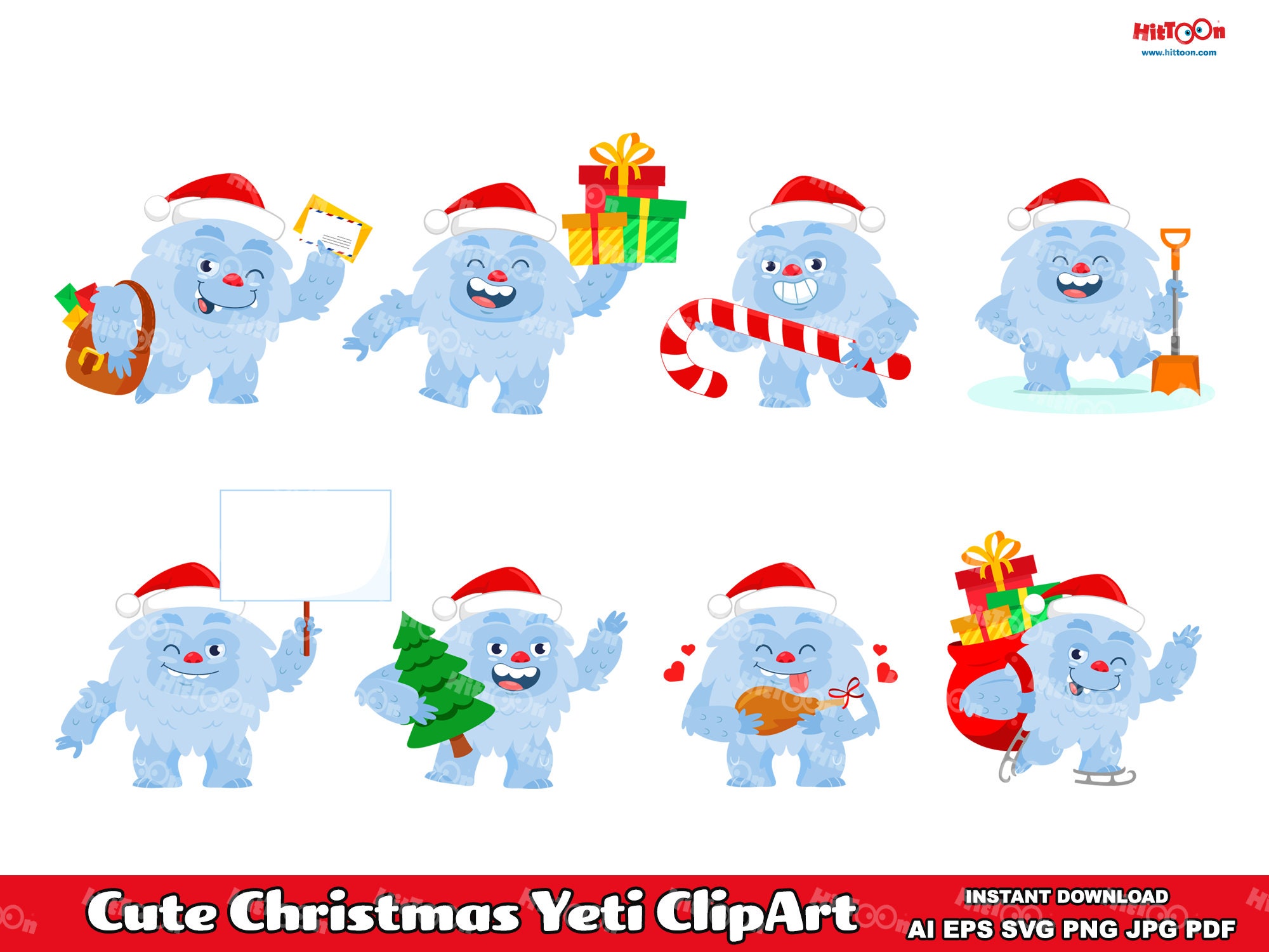 8 Cute Christmas Yeti Clipart Set. Digital Clip Art. Vector Graphic ...