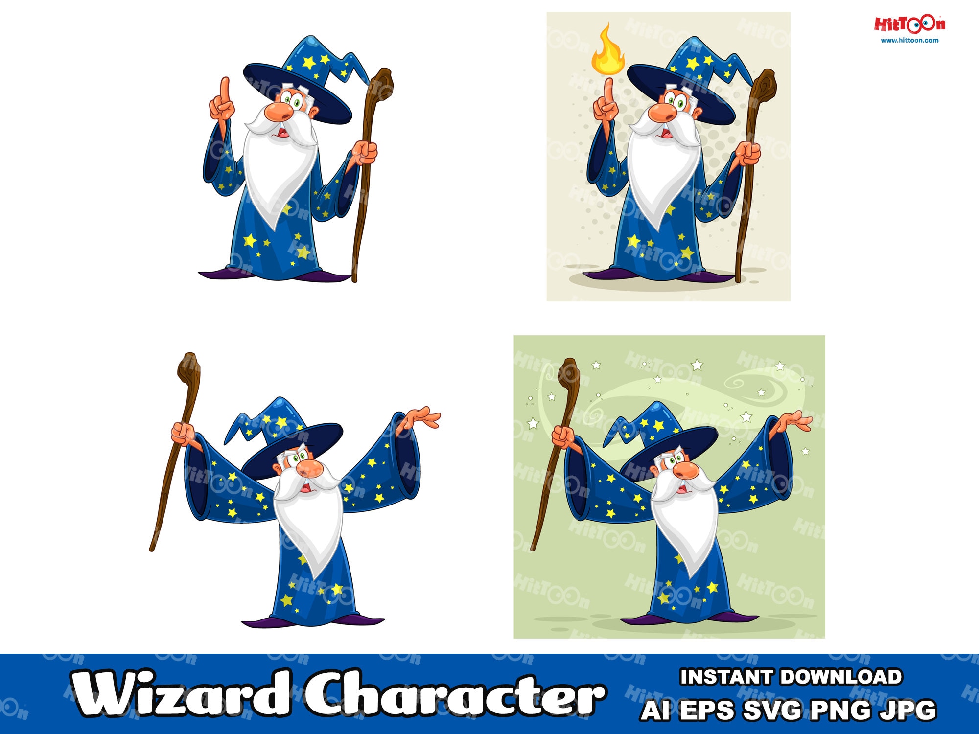 Wizard Mascot Cartoon: Vector Clip Art Bundle (commercial Use) - Etsy