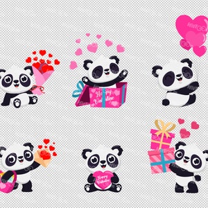 6 Cute Valentine Panda Bear Clipart. Flat Design. Vector Graphic ...