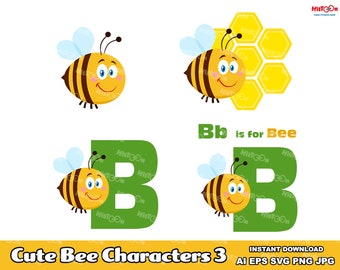 Bee Clipart – Cartoon Honeycomb Alphabet – Free Commercial Use - Etsy