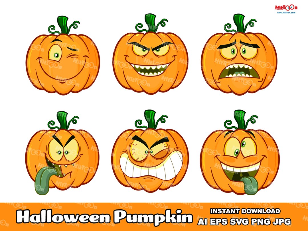 Halloween Pumpkin Emoji Clipart: Cartoon Vector Graphics (commercial ...
