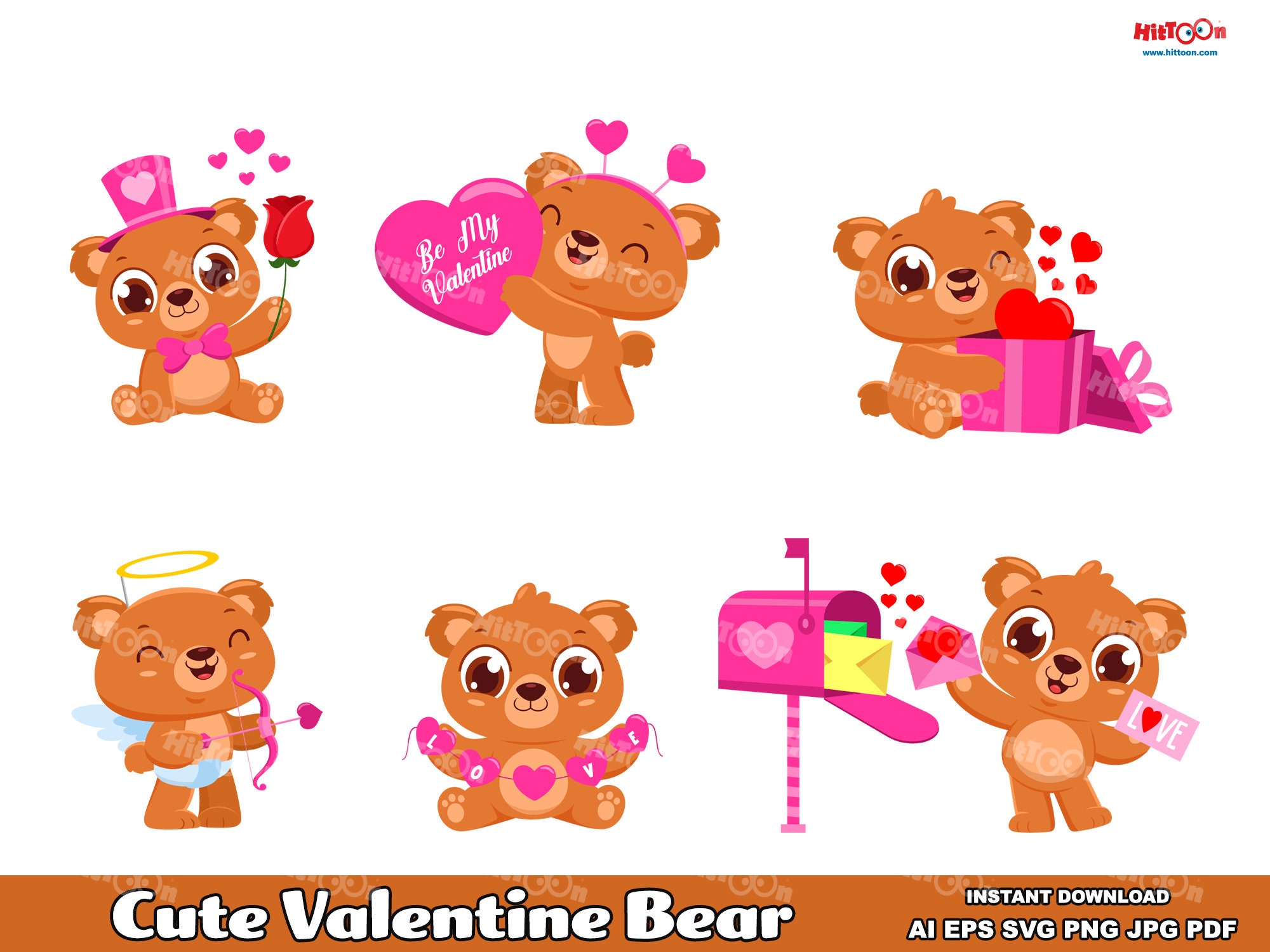 Cute Valentine Bear Cartoon Clipart. Flat Design. Vector Graphic ...