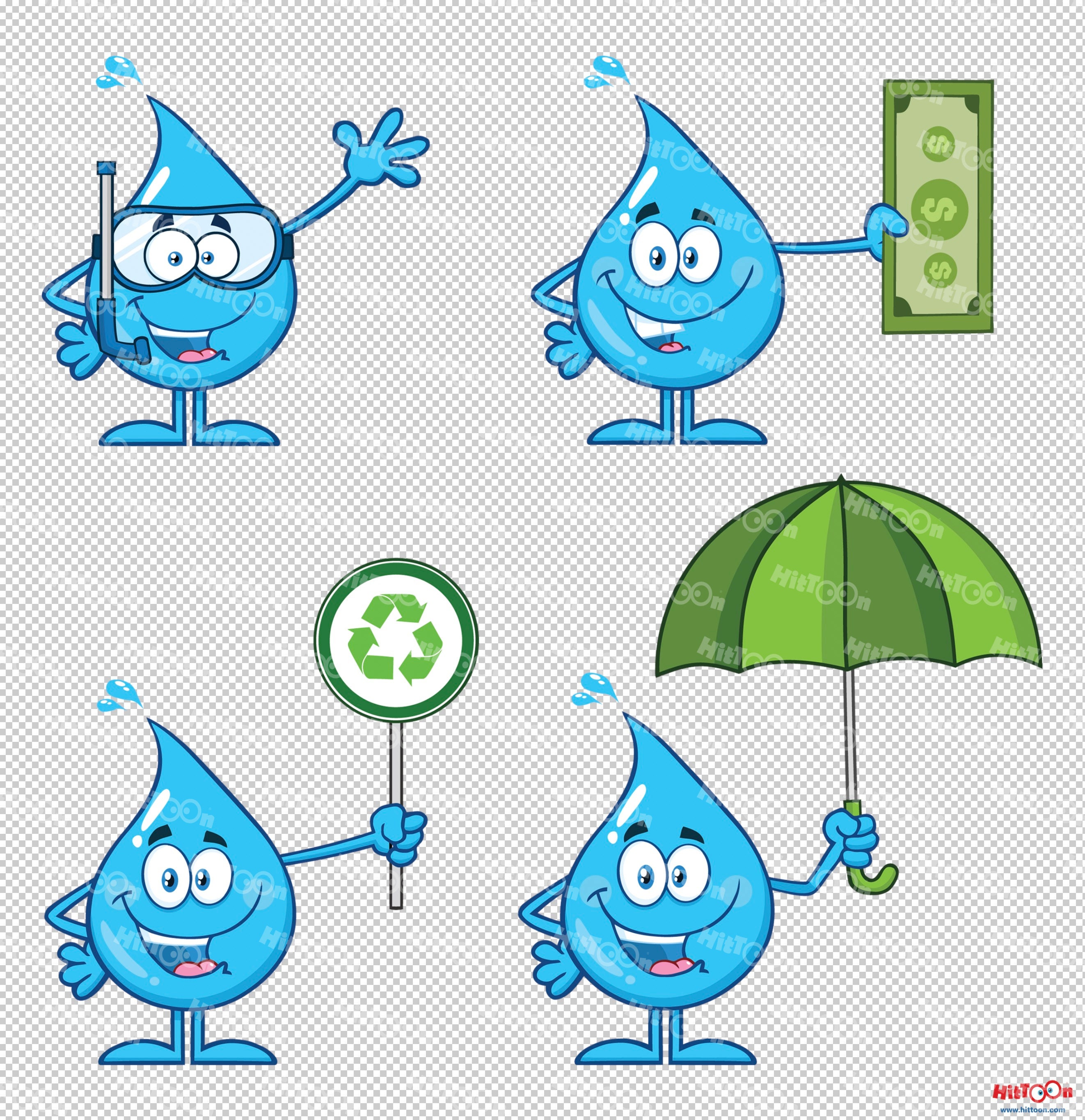Blue Water Drop Cartoon Mascot: Clip Art Vector Bundle (commercial Use ...