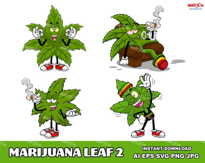Cartoon Marijuana Leaf Clipart – Vector Graphic Bundle (free Commercial ...