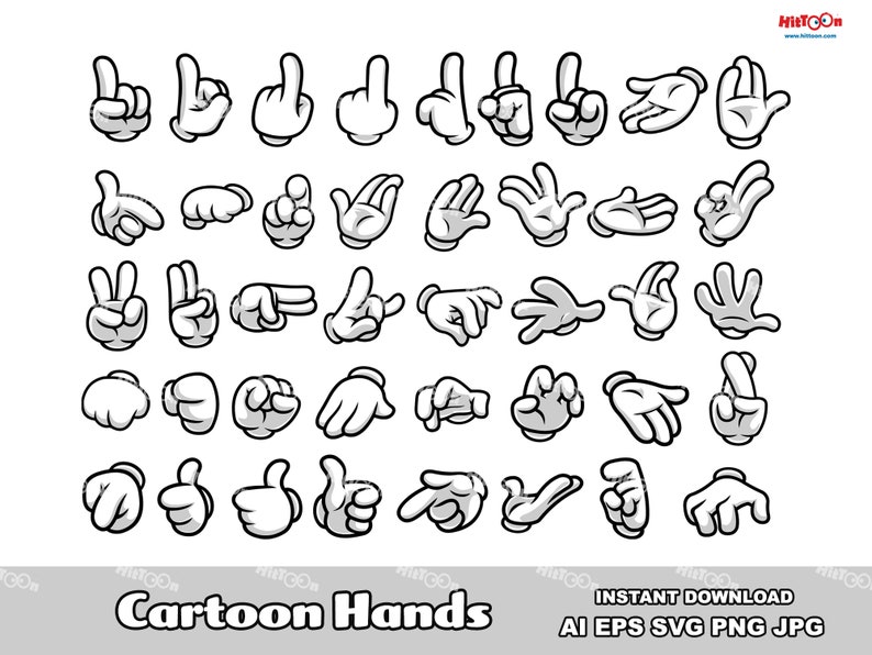 Cartoon Hands in Gloves. Cartoon Funny Eyes. Digital Clip Art Vector ...