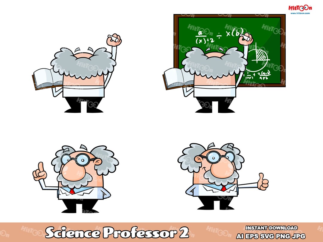 Science Professor Cartoon Clipart: Vector Graphic Bundle (commercial ...