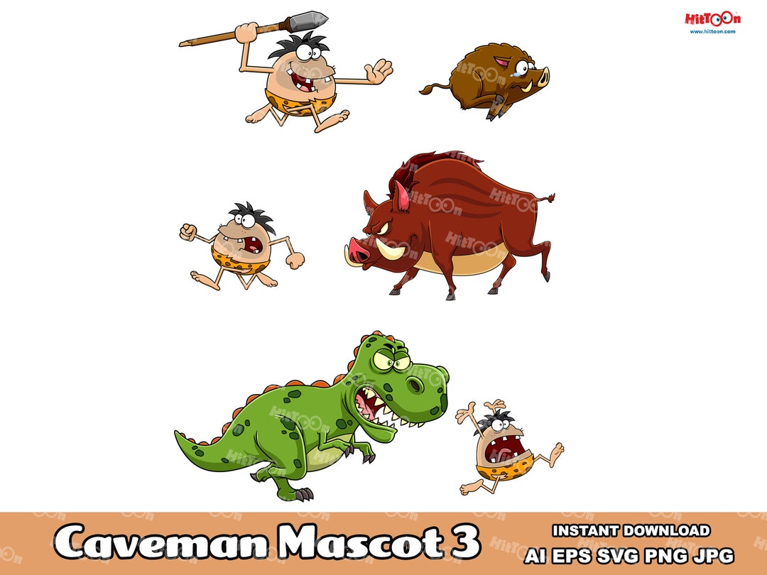 Caveman Cartoon Mascot Characters 3. Digital Clip Art Vector Graphic ...