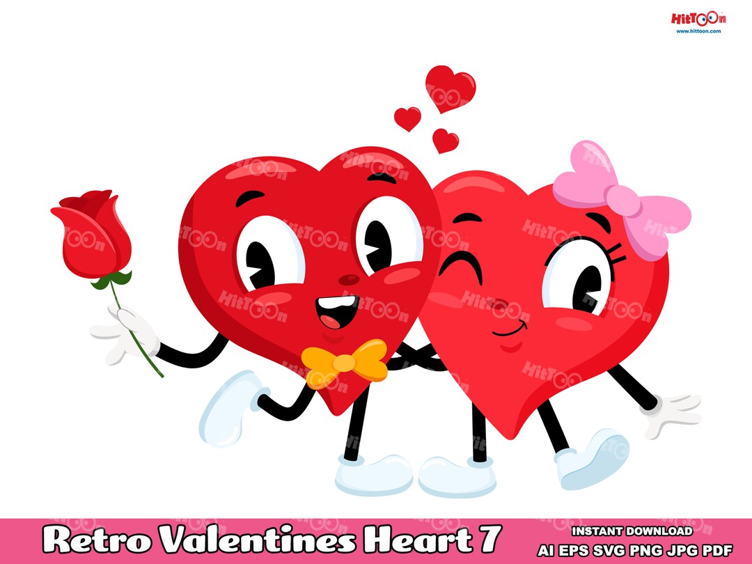 Retro Valentine Hearts Clip Art: Vector Graphics (digital Download) - Etsy