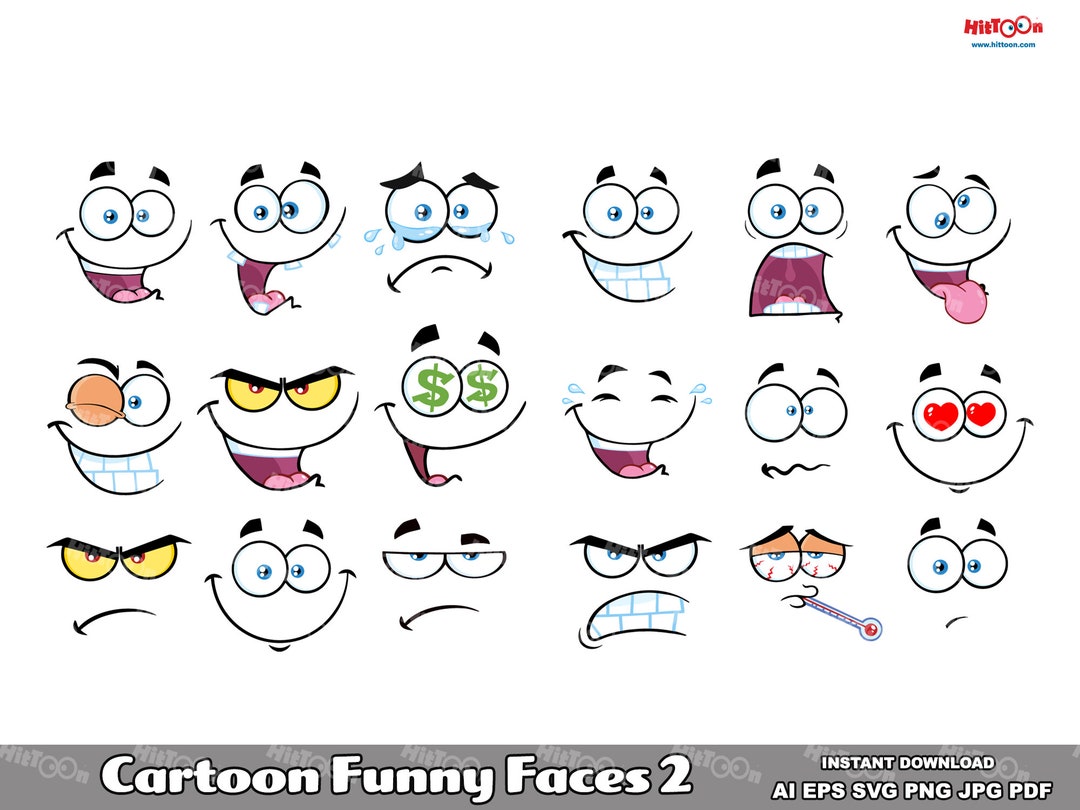 Cartoon Funny Faces 2. Hand Drawn Digital Clip Art. Vector Graphic ...