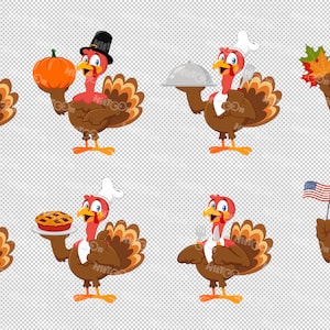 8 Thanksgiving Turkey Clipart Set - Digital Clipart Vector Graphic ...