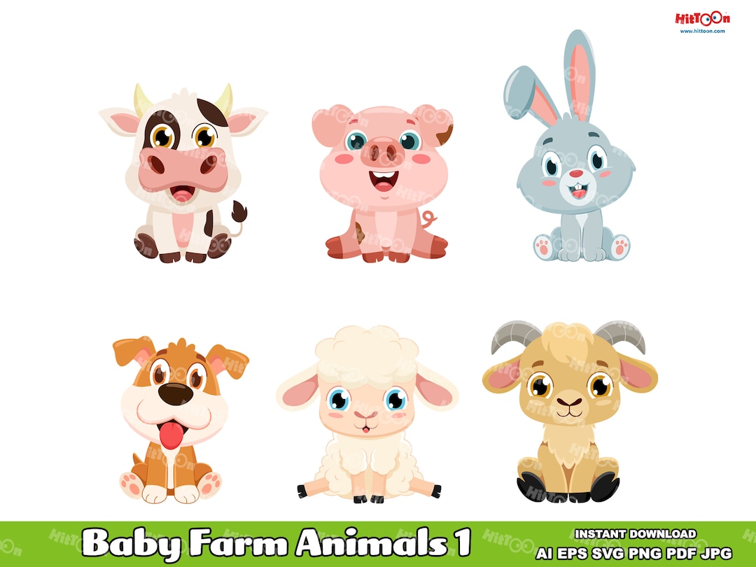 Baby Farm Animals Clipart: Vector Illustration Bundle (commercial Use ...