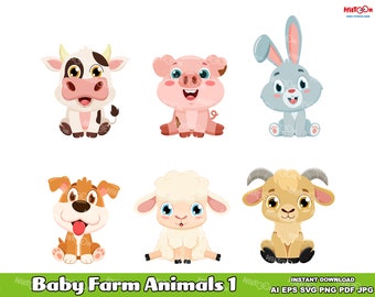 Baby Farm Animals Clipart: Vector Illustration Bundle (commercial Use ...