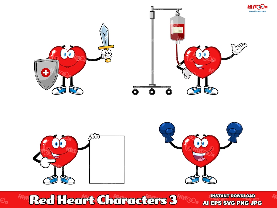 Red Heart Cartoon Characters 3. Digital Clip Art Vector Graphic ...